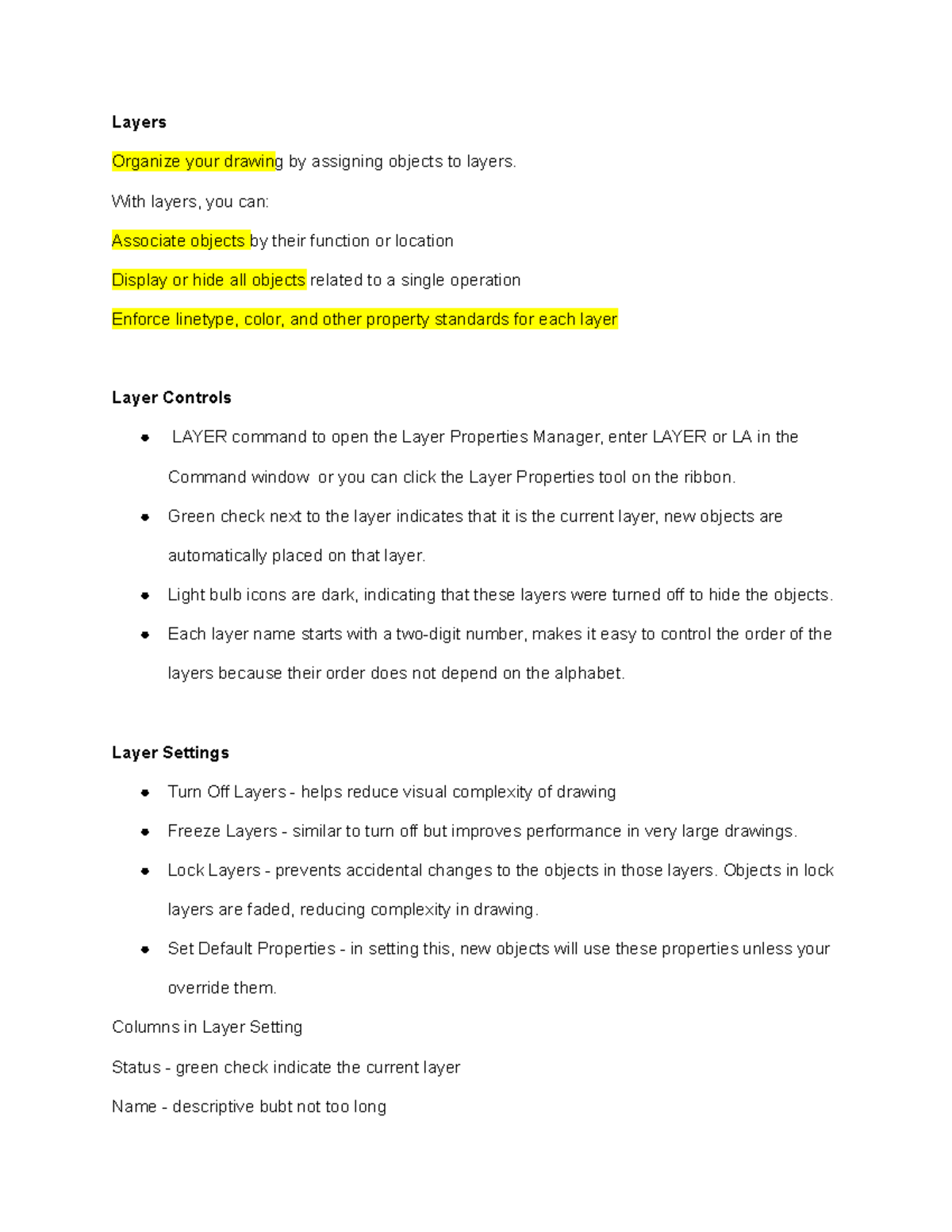 Reviewer CAD - AutoCad - Layers Organize your drawing by assigning objects to layers. With ...