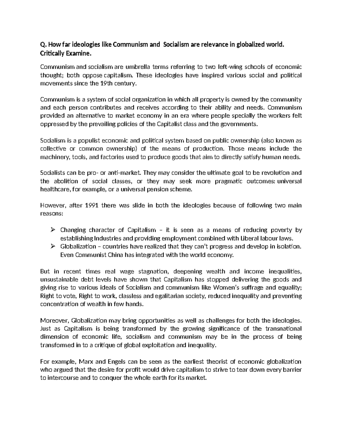 Socialism and communism - Q. How far ideologies like Communism and ...