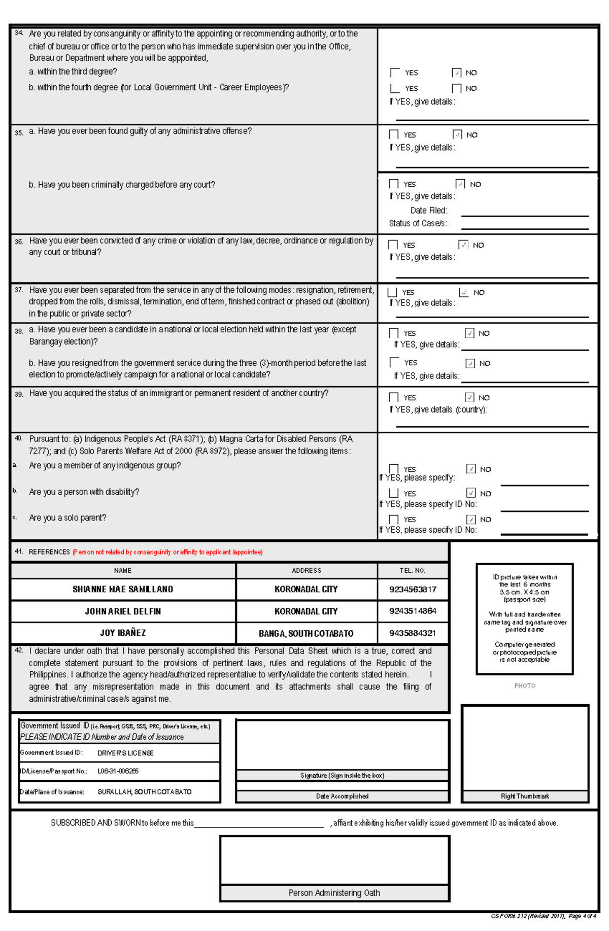 Sample PDS pg 4 - a. If YES, please specify: b. If YES, please specify ...