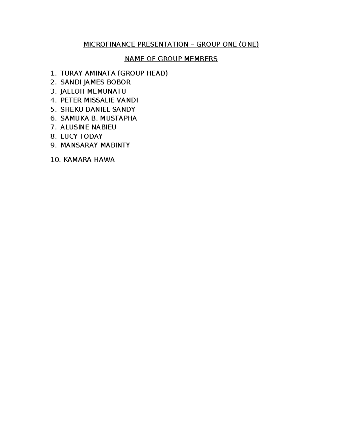 Microfinance Presentation - MICROFINANCE PRESENTATION – GROUP ONE (ONE ...