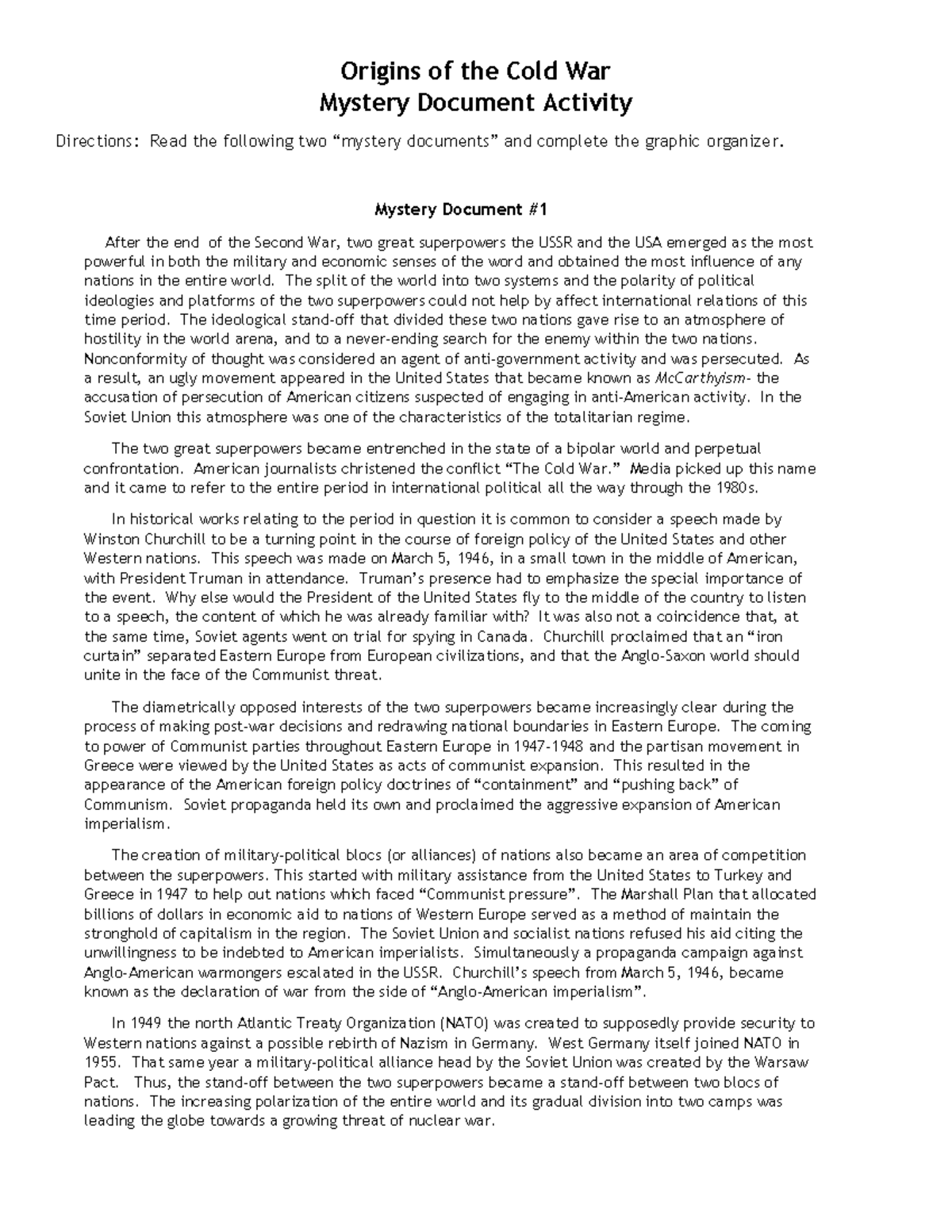 Origins+of+the+Cold+War++Opposing+Viewpoints - Origins of the Cold War ...