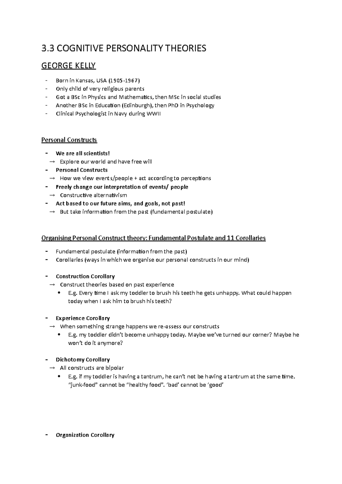 3.3 Cognitive Personality Theories - 3 COGNITIVE PERSONALITY THEORIES ...