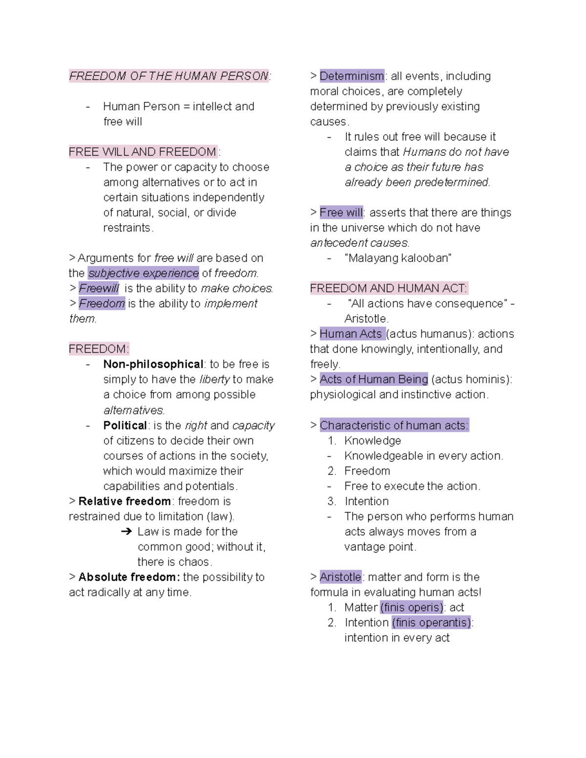 Reviewer-FOR- Philo - reviewer - FREEDOM OF THE HUMAN PERSON: - Human ...