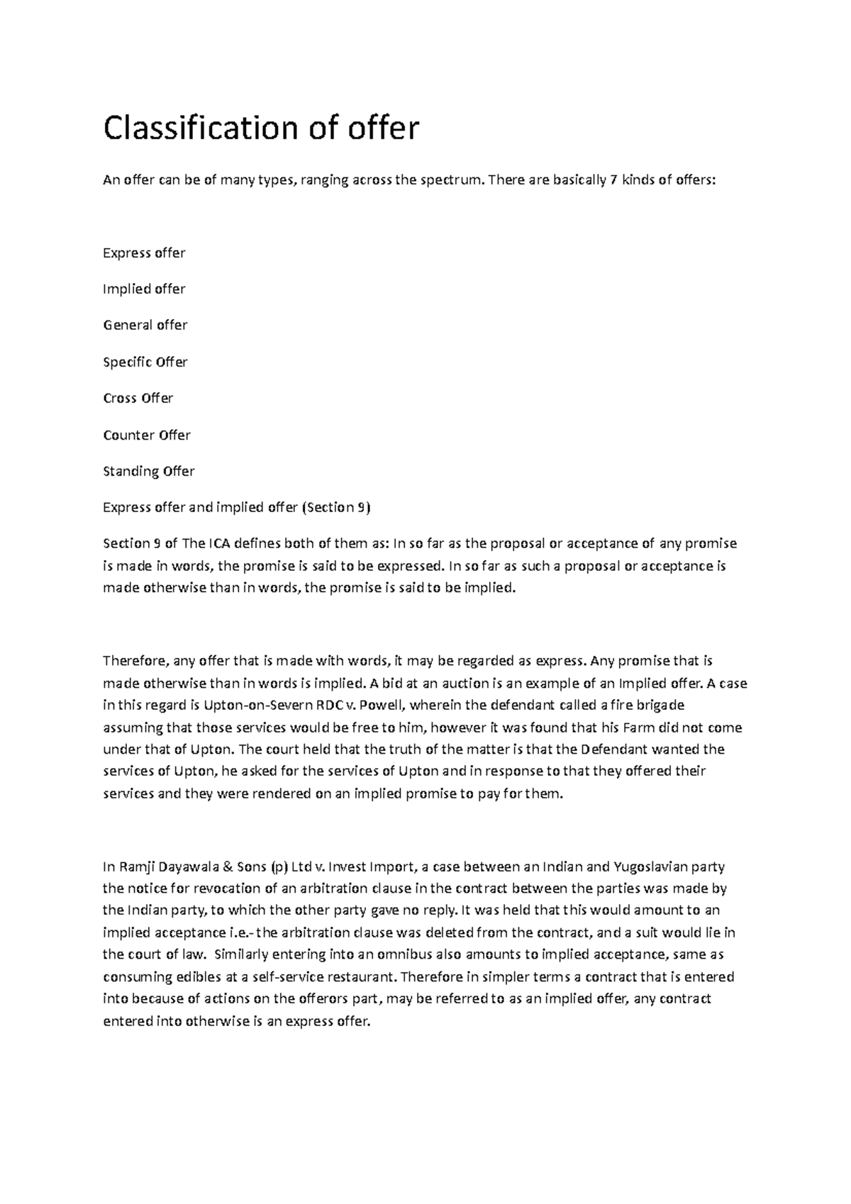 Classification of offer - There are basically 7 kinds of offers ...