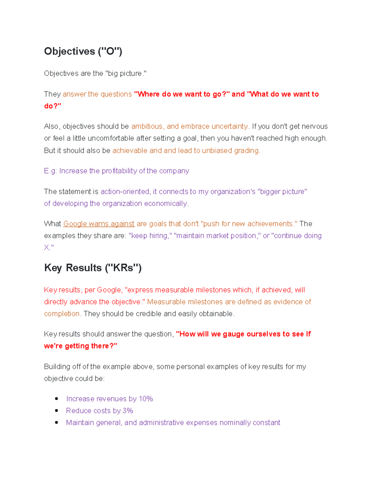 Google introduction - Objectives ("O") Objectives are the "big picture ...