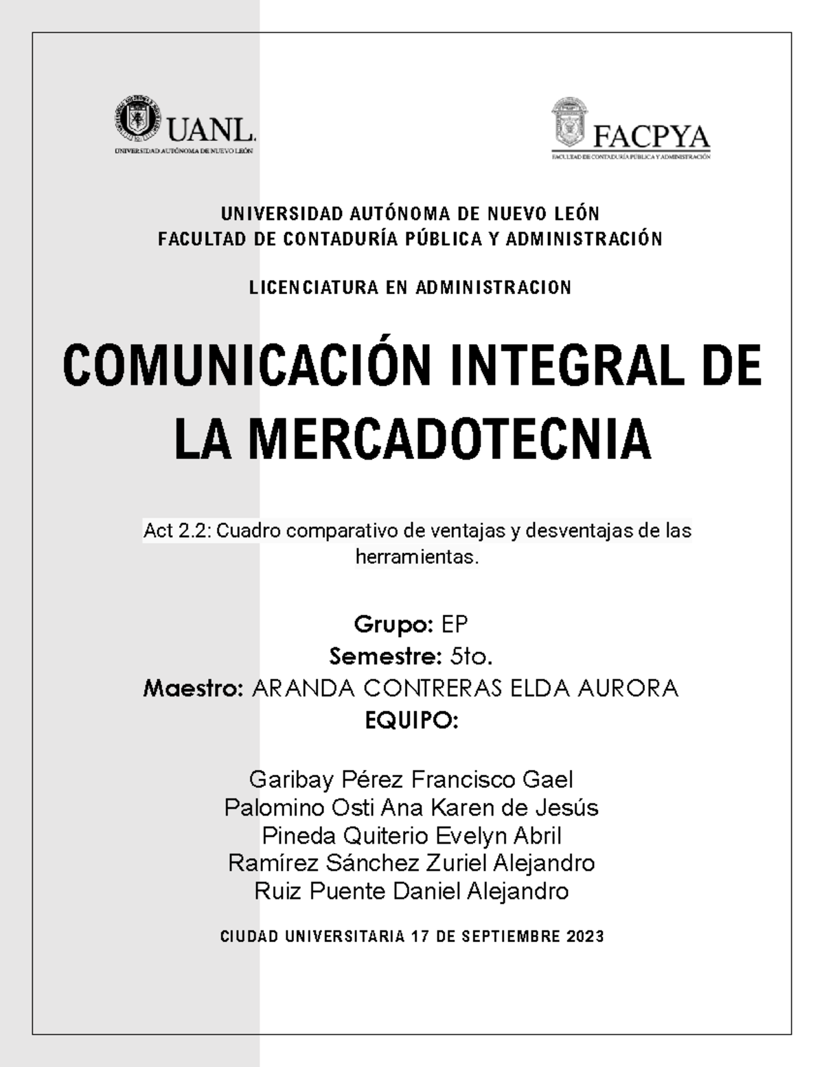 Eq Act 2.2 COIM - Evidencia - UNIVERSIDAD AUTÓNOMA DE NUEVO LEÓN FACULTAD DE CONTADURÍA PÚBLICA ...