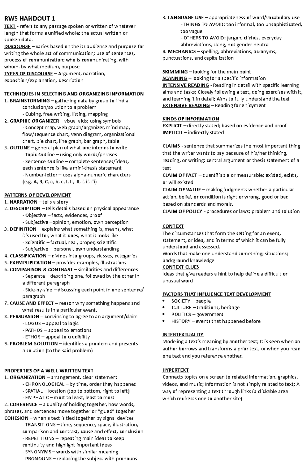 RWS-HANDOUT-1.DOCX - RWS HANDOUT 1 TEXT - refers to any passage spoken ...