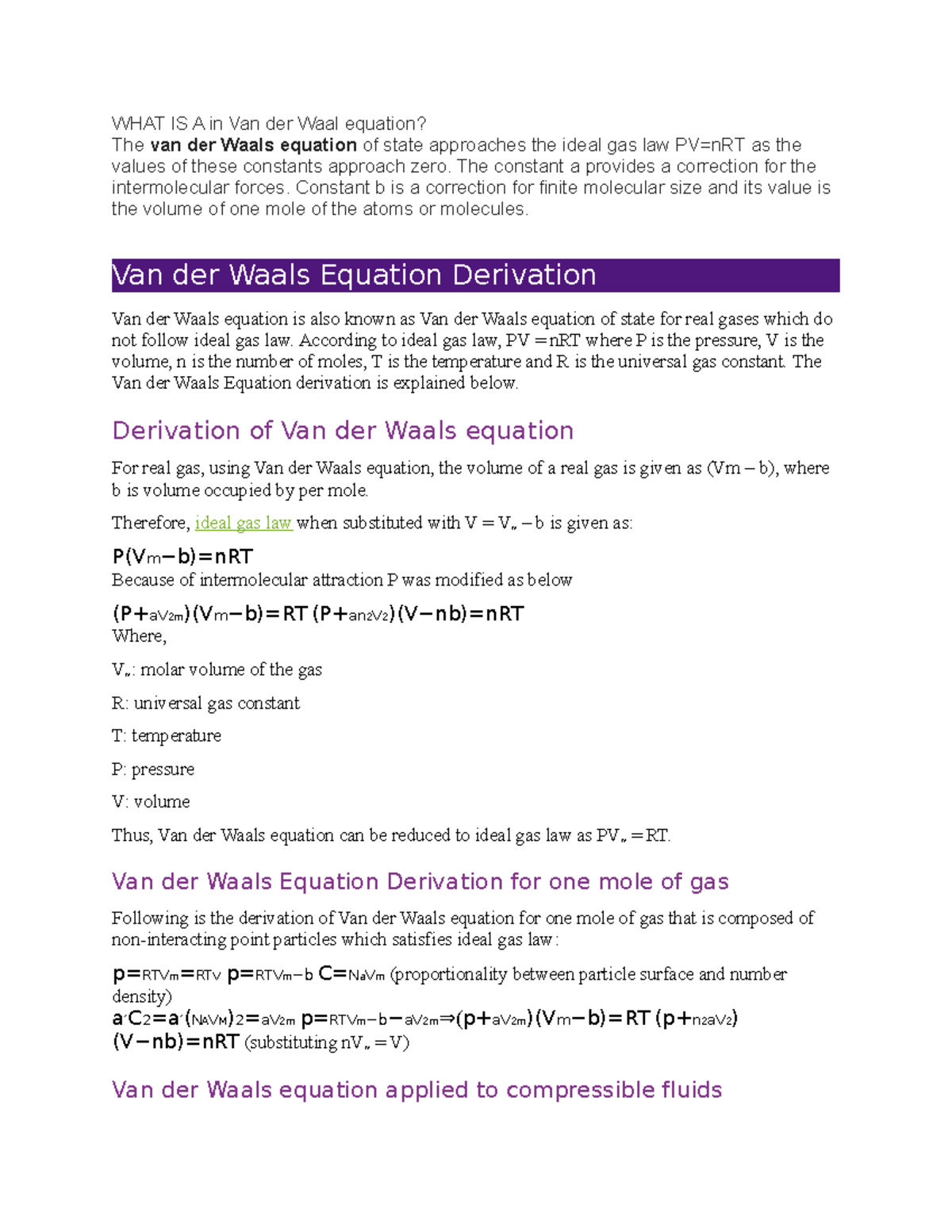 Van der Waals Equation - Basic metabolism - WHAT IS A in Van der Waal ...