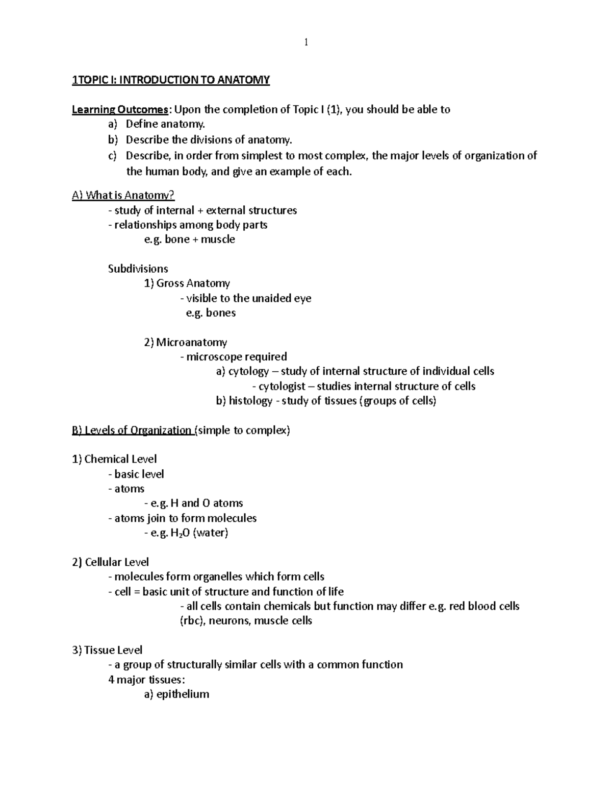 Topic I Introduction to Anatomy - 1 1 TOPIC I: INTRODUCTION TO ANATOMY ...