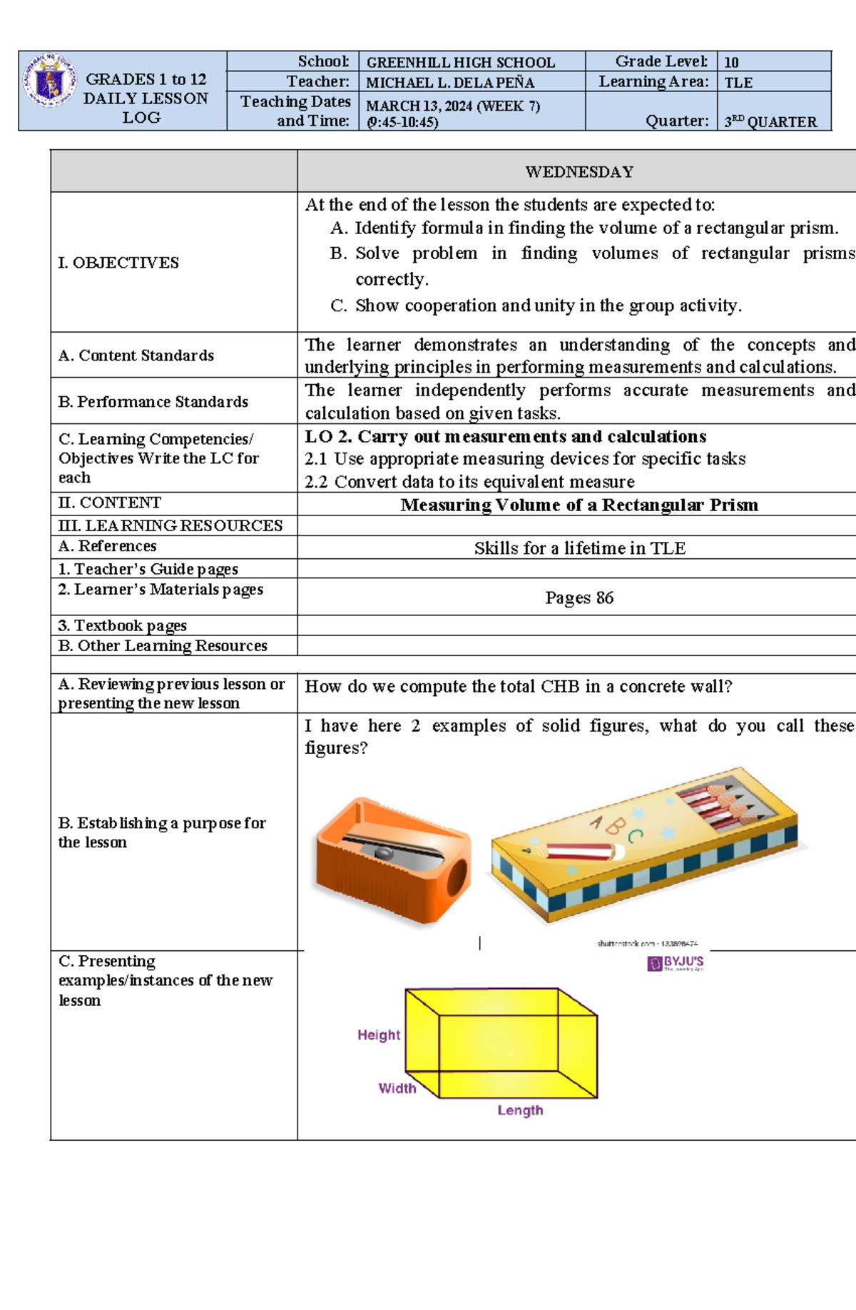 W7d3 - tle - GRADES 1 to 12 DAILY LESSON LOG School: GREENHILL HIGH ...