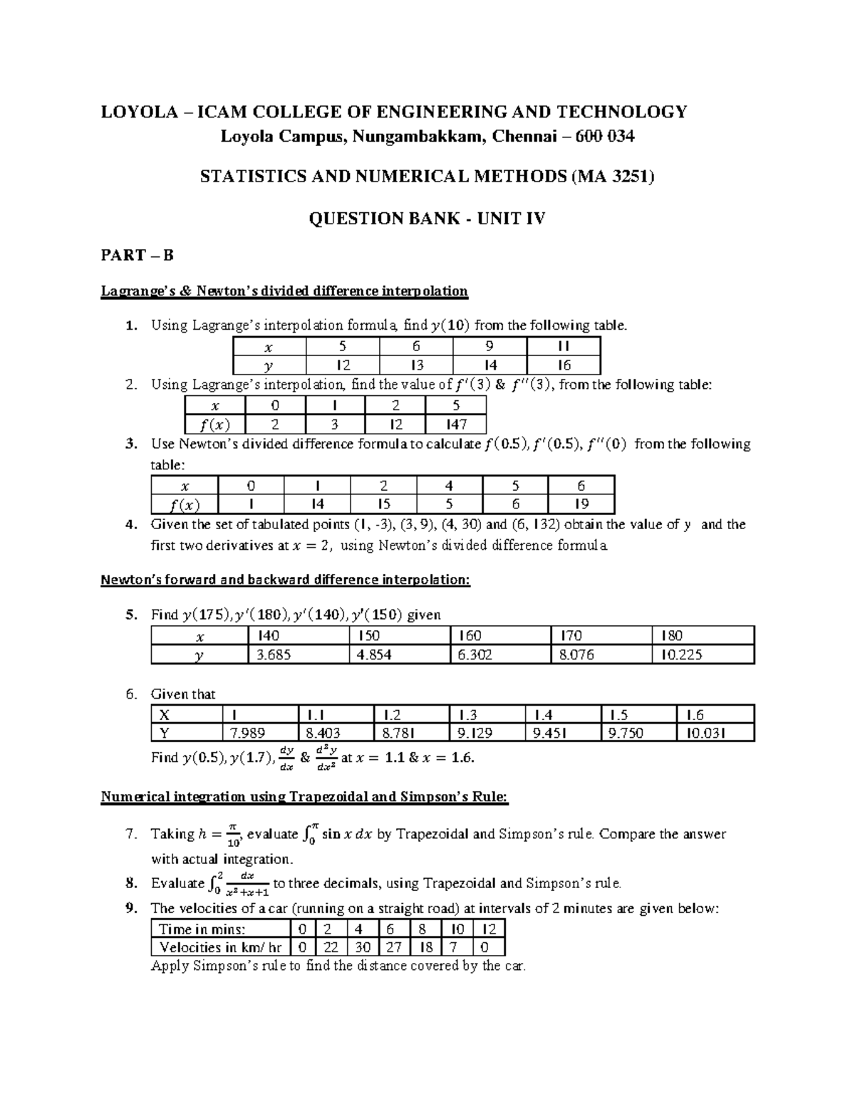 Snm question bank - LOYOLA – ICAM COLLEGE OF ENGINEERING AND TECHNOLOGY ...
