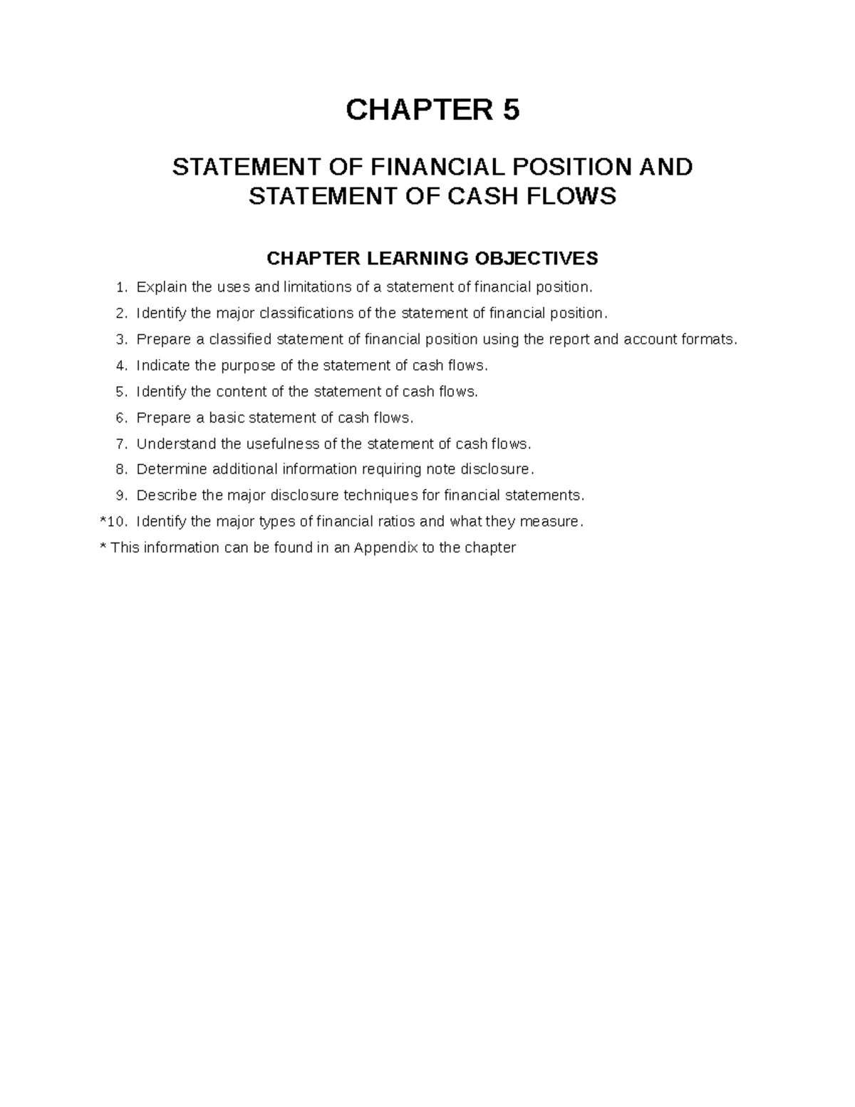 CHAPTER 5 STATEMENT OF FINANCIAL POSITION AND STATEMENT OF CASH FLOWS ...