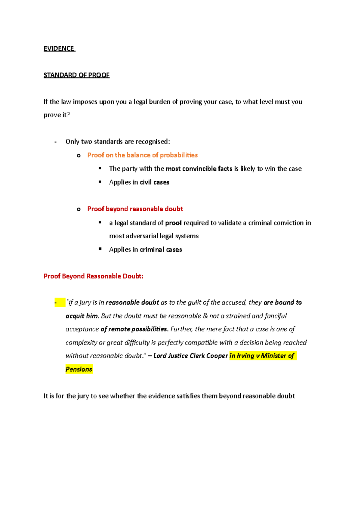 Standard of Proof - EVIDENCE STANDARD OF PROOF If the law imposes upon ...