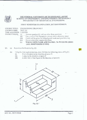 MEE 101 (2015 -2016 ) Engineering 10001 A - Engineering drawing - Studocu