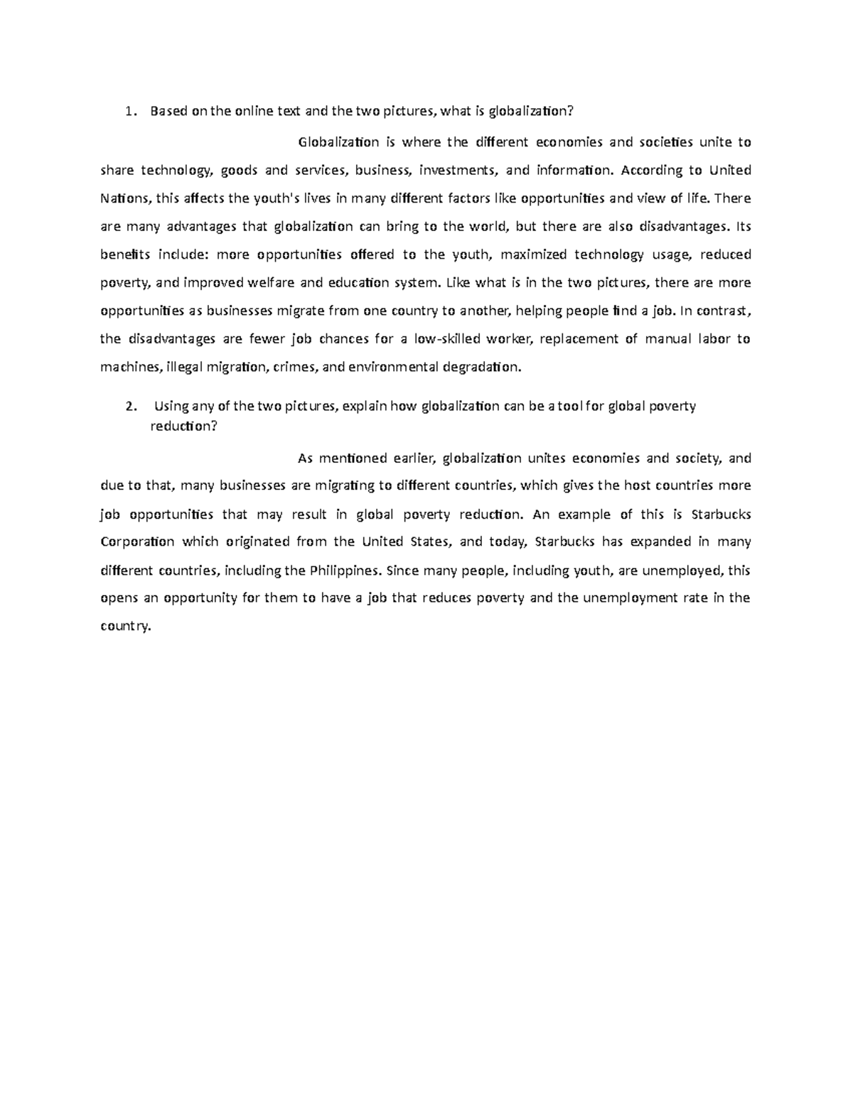 Pre-Task #1 Globalization - Based on the online text and the two ...