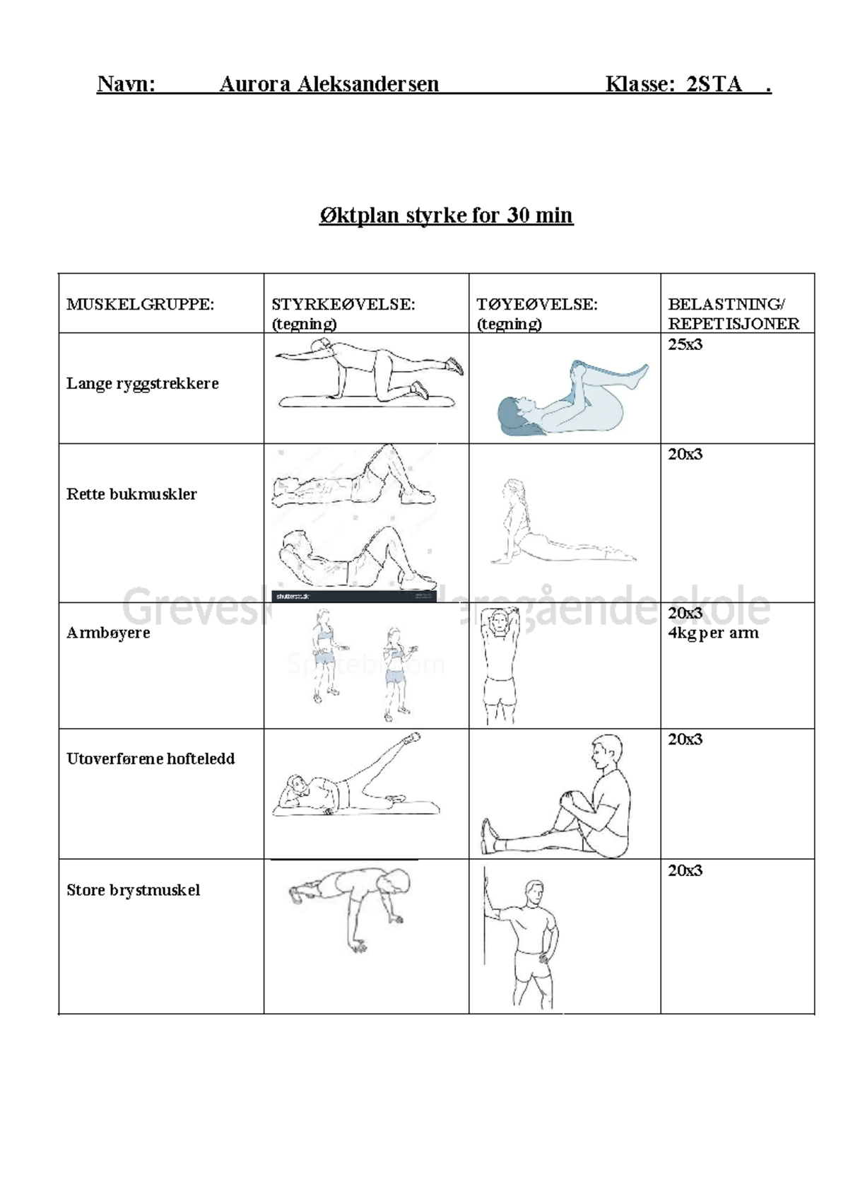 Egentrening vg 2 - Navn: Aurora Aleksandersen Klasse: 2STA. Øktplan ...