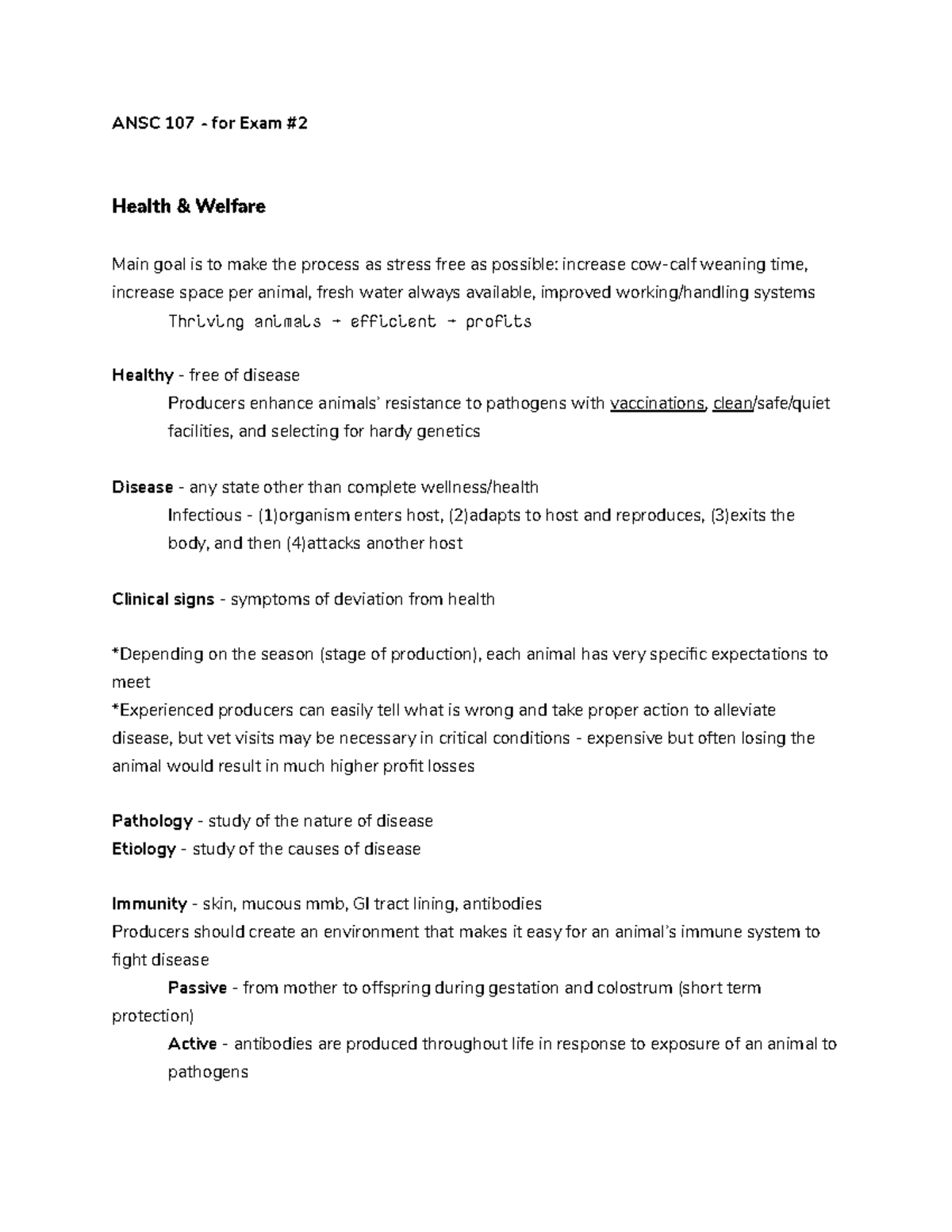 ANSC 1 - (Frenzel) Notes on information for the first exam - ANSC 107 ...