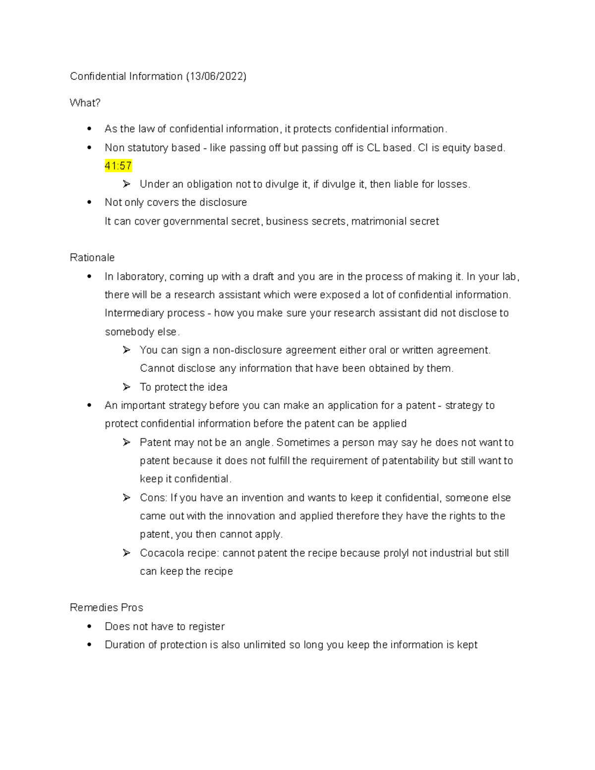 Confidential Information - Non statutory based - like passing off but ...