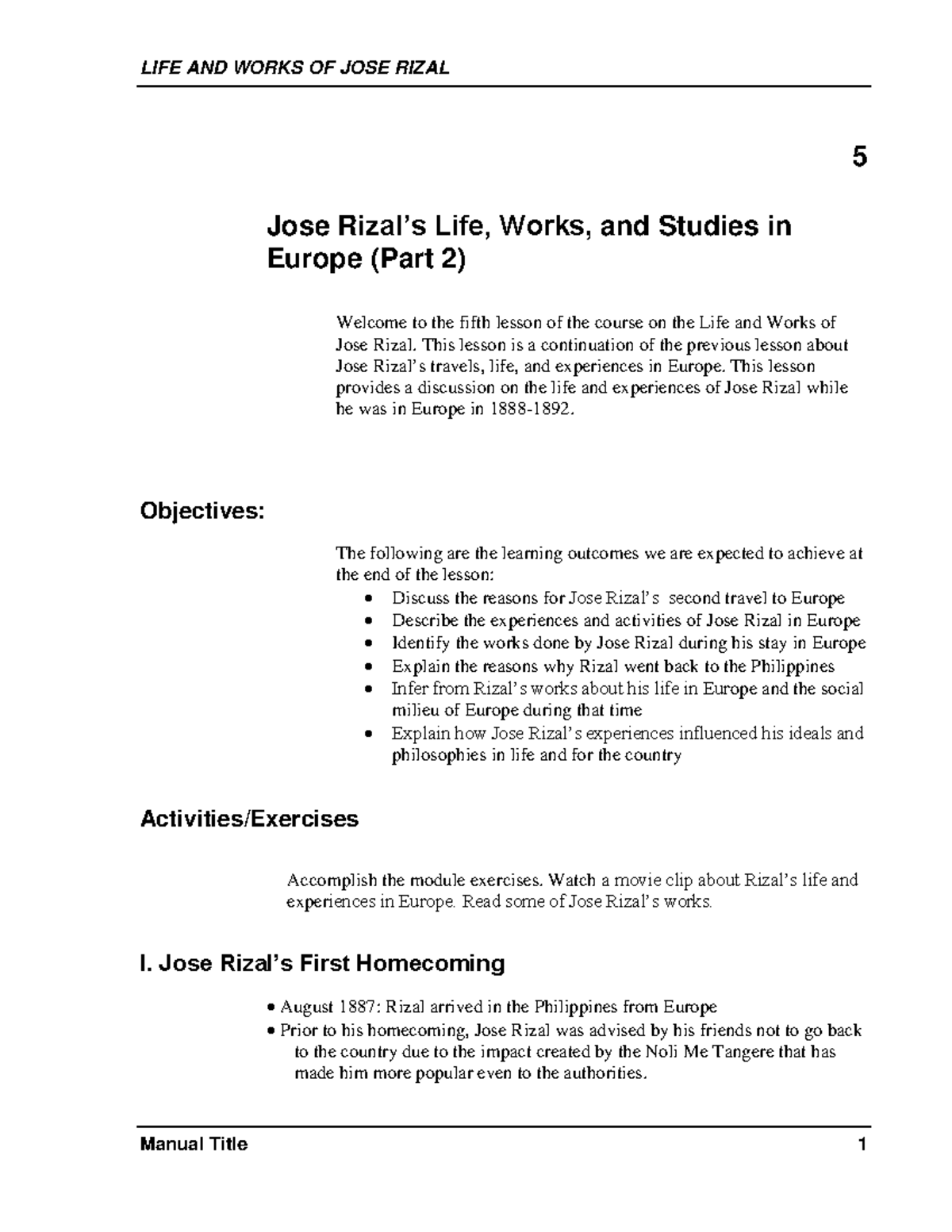 Module 6 Jose Rizal’s Life, Works, and Studies in Europe Part2 - LIFE ...