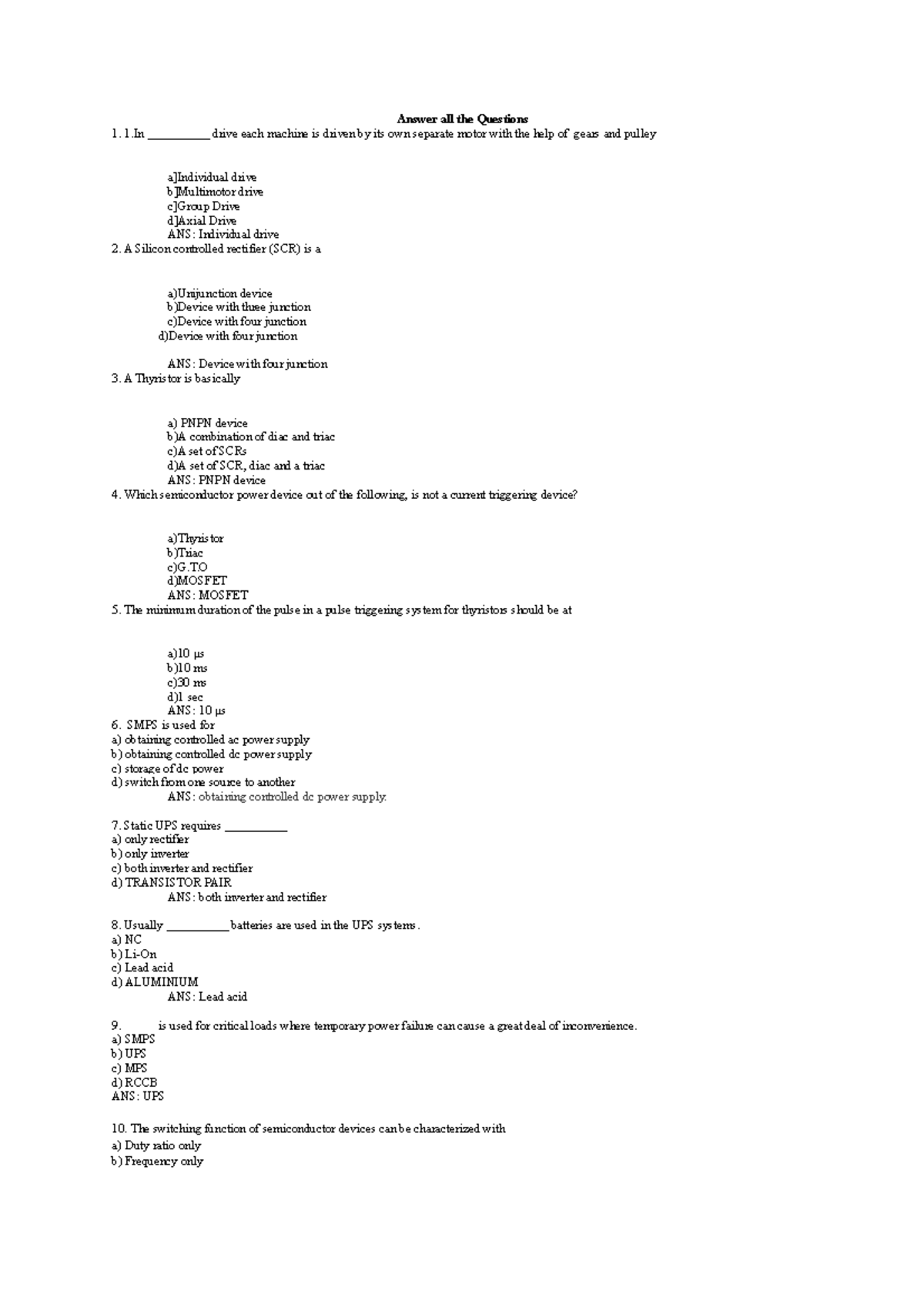QP - Industrial Electronics for Mechatronics Question paper - Answer ...