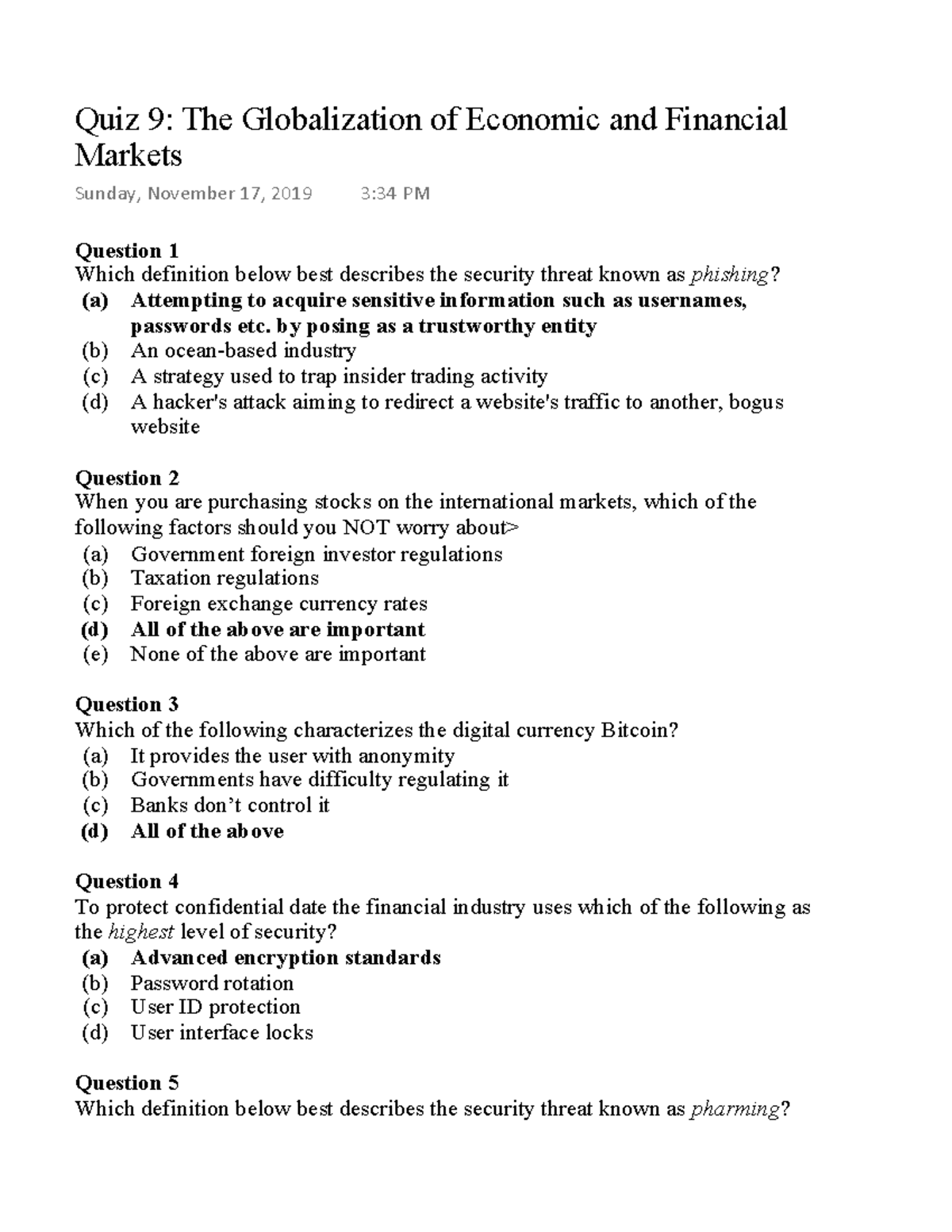 Quiz 9 17 November 2019, questions and answers - Warning: TT: undefined function: 32 Question 1 ...