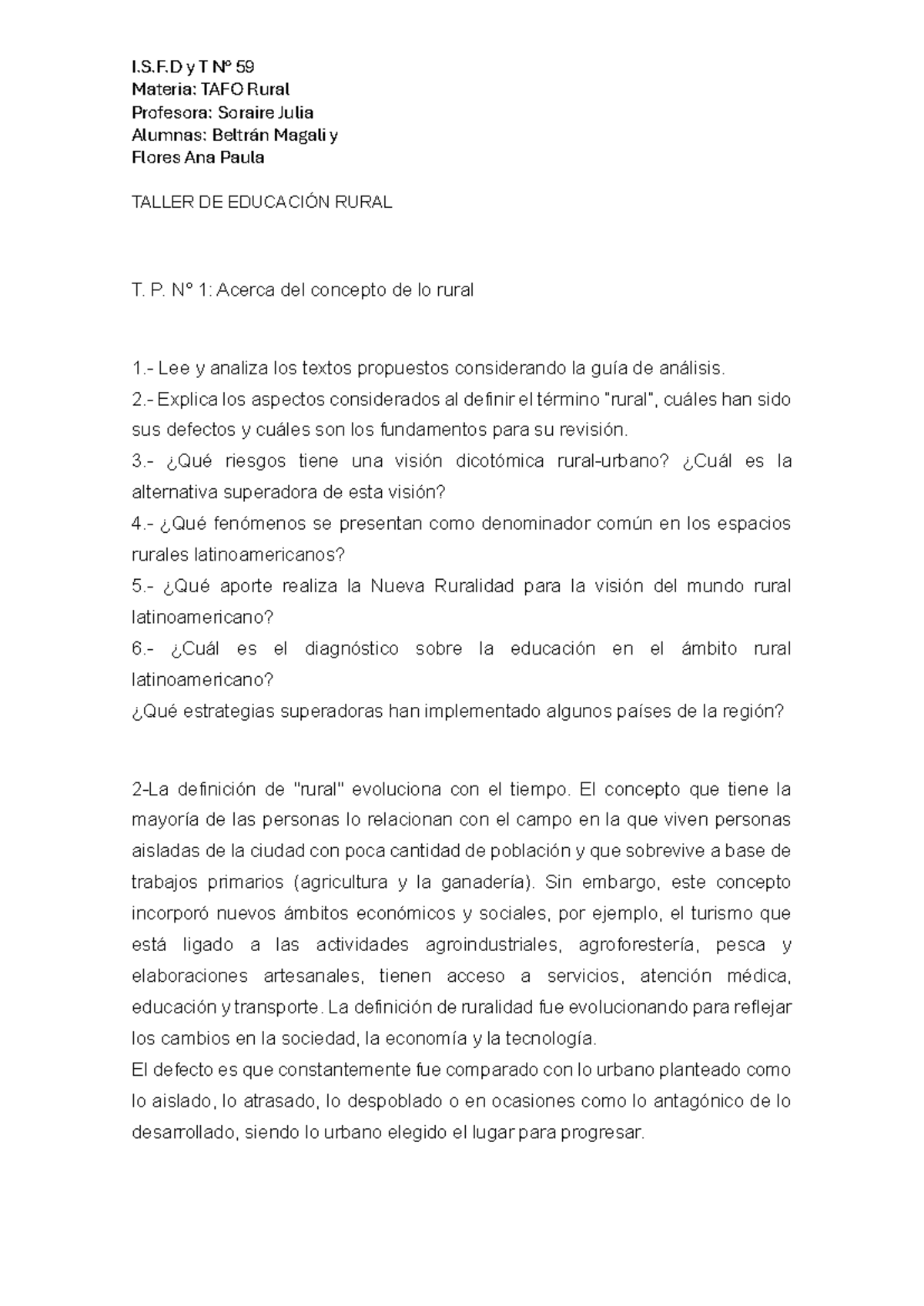 Tp de rural 2024 - Materia: TAFO Rural Profesora: Soraire Julia Alumnas ...
