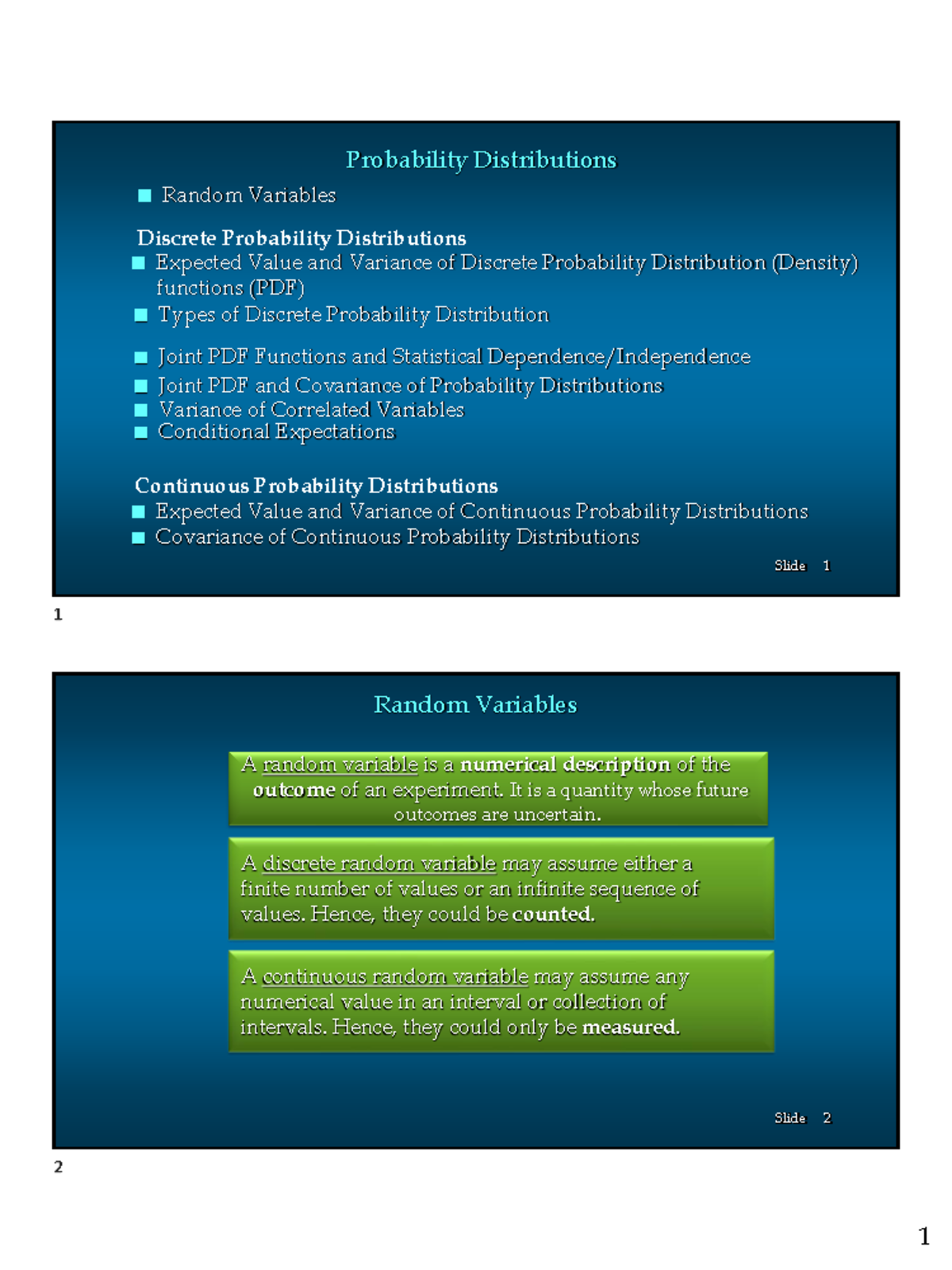Lecture 4 5 Probability distribution - Slide 1 Probability Distributions Random Variables ...