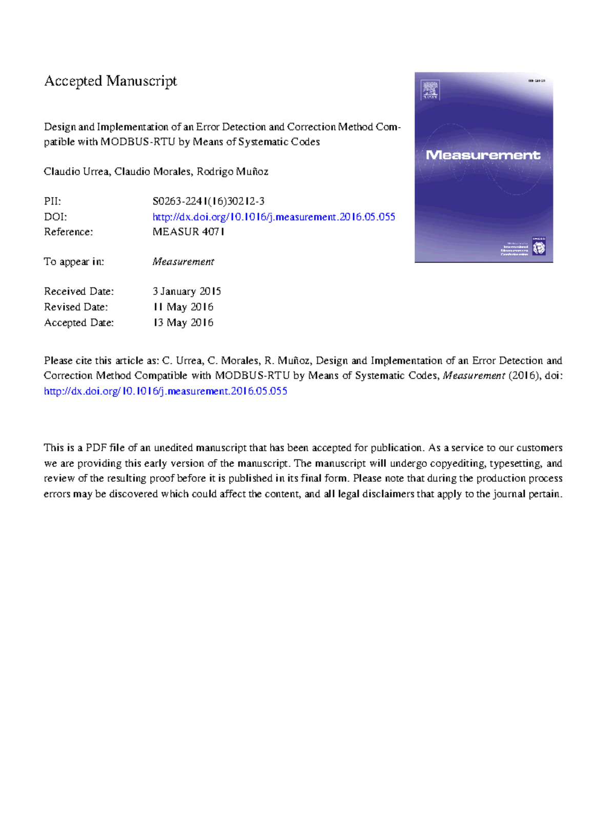 Design And Implementation Of An Error Detection And Correction Method Com Means Of Systematic