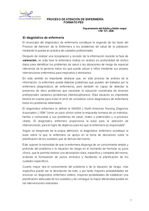 PLAN-PES - Diagnostico de enfermeria formato PES - UNIVERSIDAD NACIONAL ...