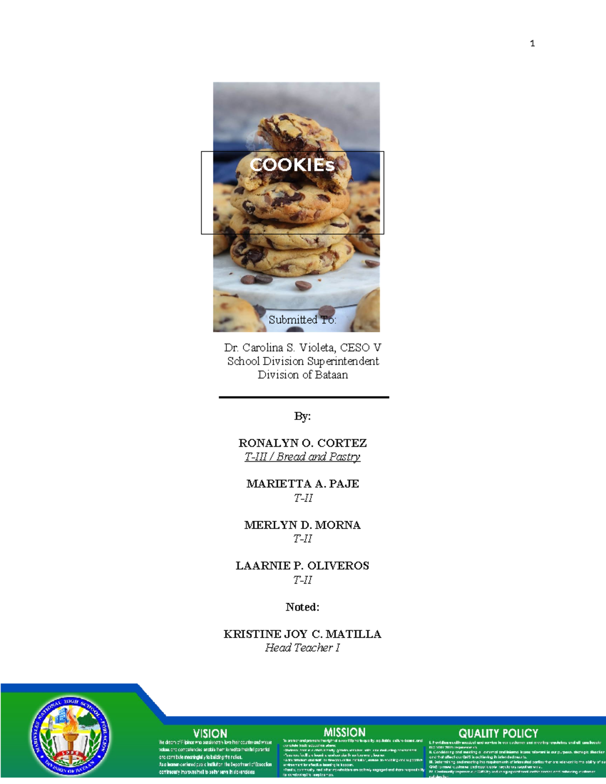 IGP Cookies Version 1 - Submitted To: Dr. Carolina S. Violeta, CESO V ...