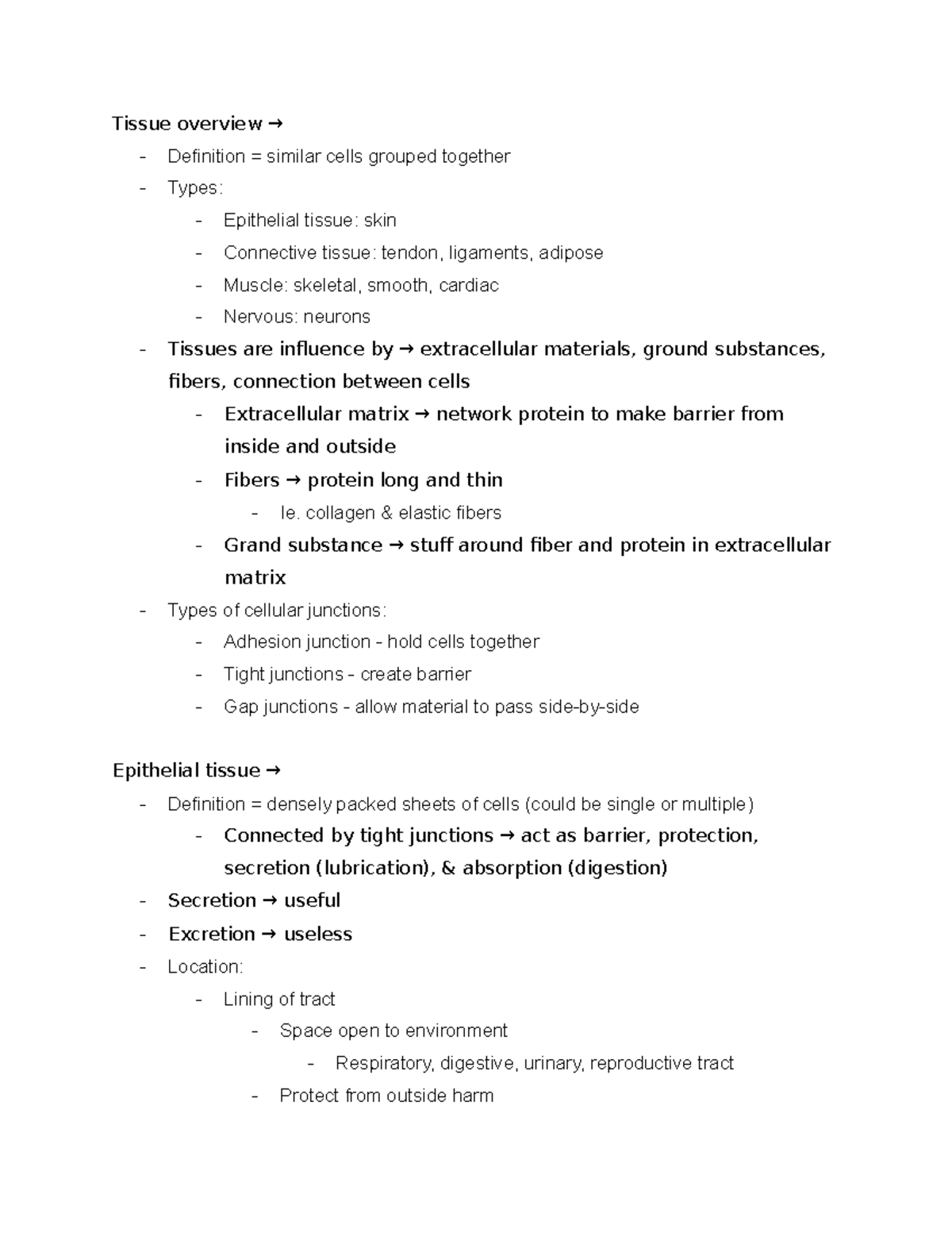 Tissues Overview - Lecture notes 30-32 - Tissue overview → - Definition ...