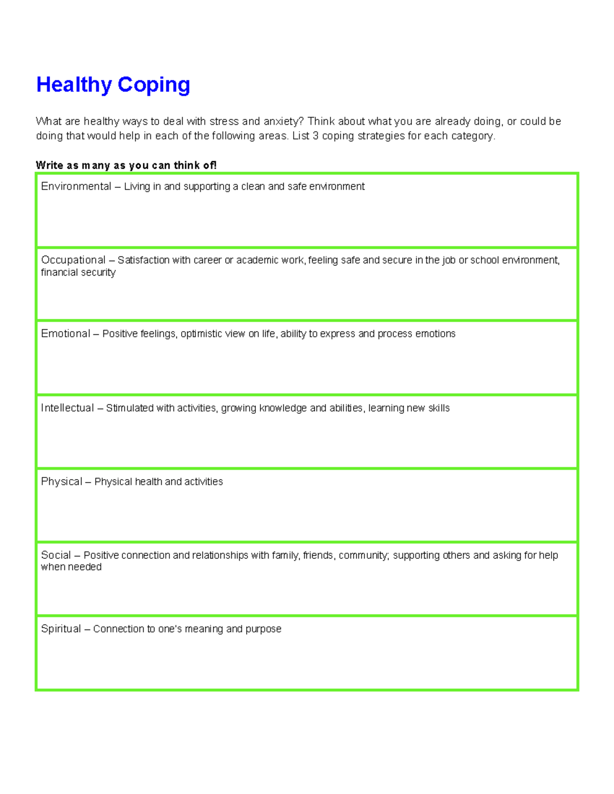 Healthy Coping assignment - Healthy Coping What are healthy ways to ...