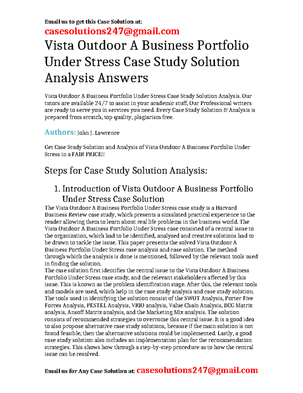 Case Solution Vista Outdoor A Business Portfolio Under Stress ...