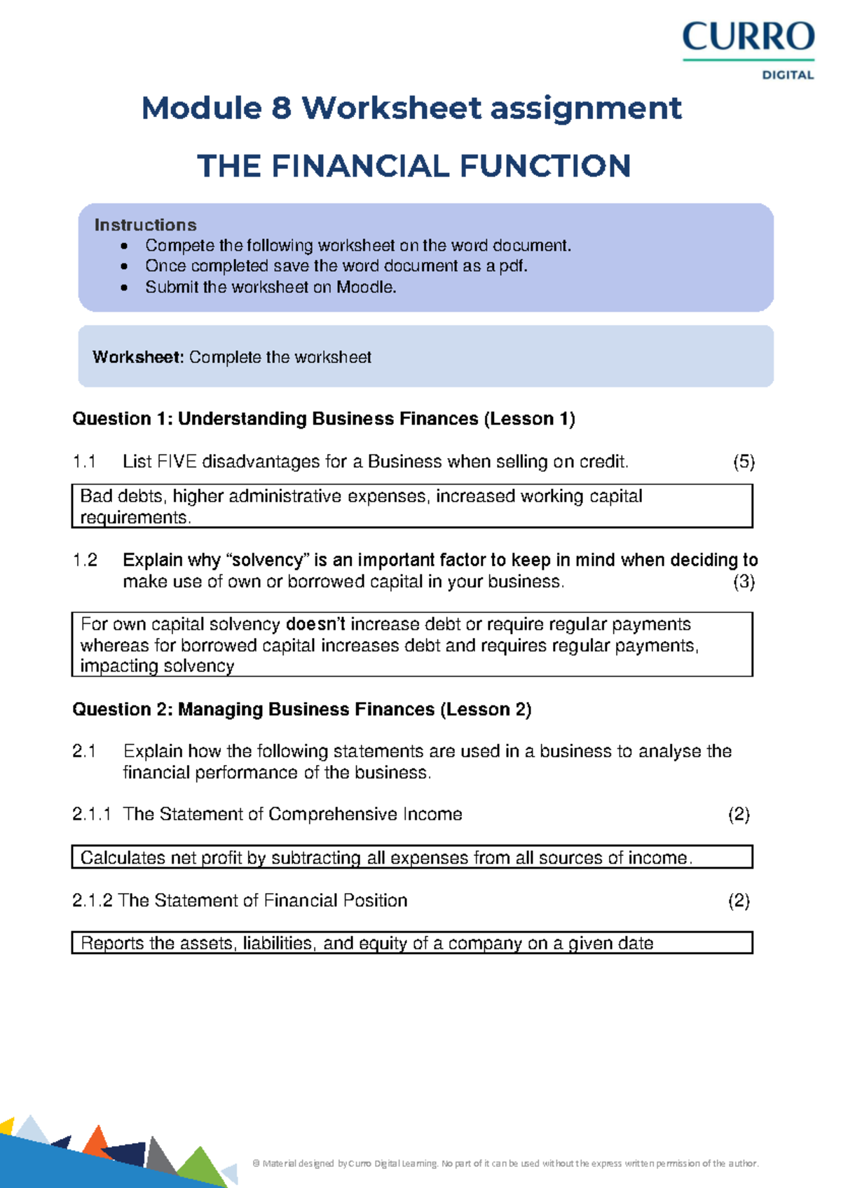 M8 Worksheet assignment - © Material designed by Curro Digital Learning ...