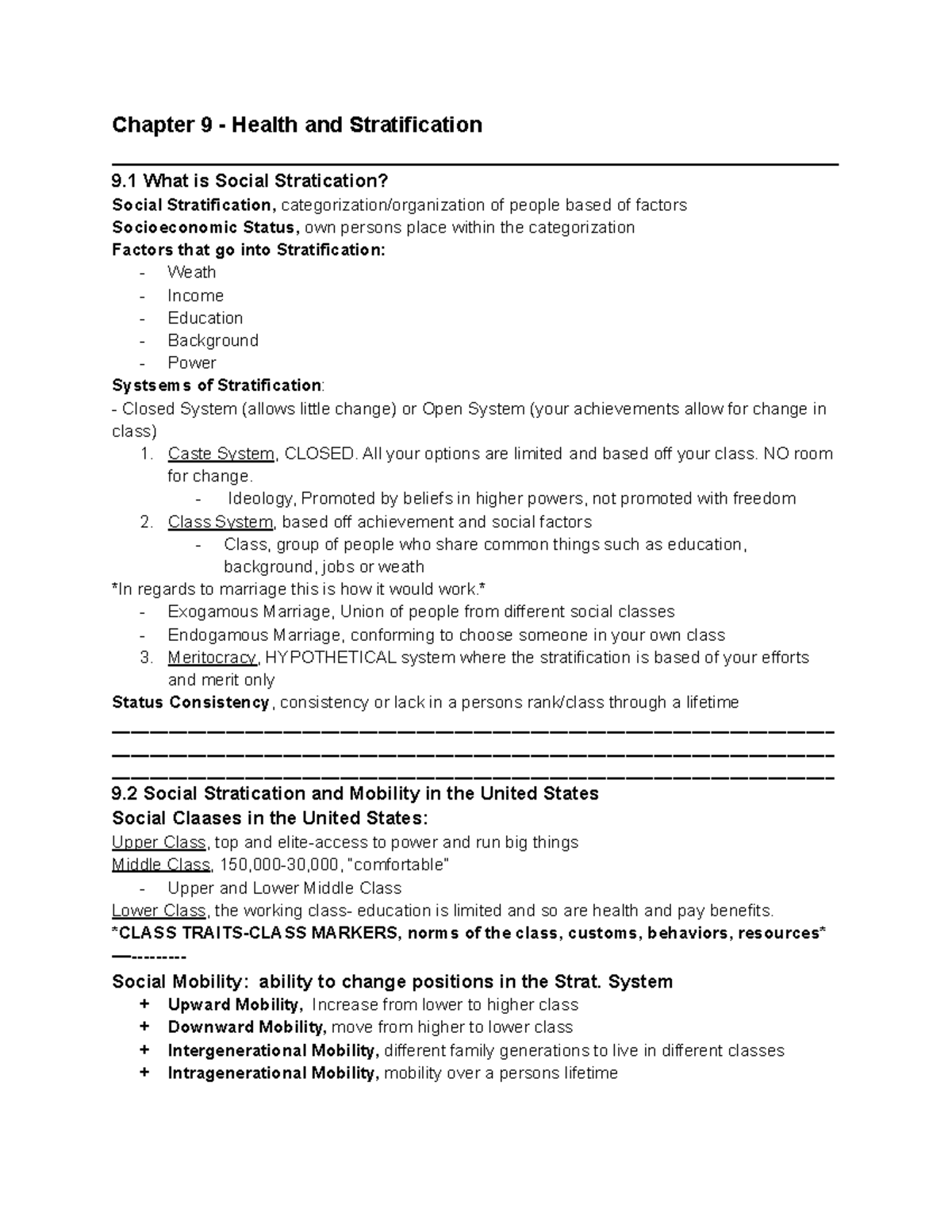 Chapter 9 - Health and Stratification - Chapter 9 - Health and ...
