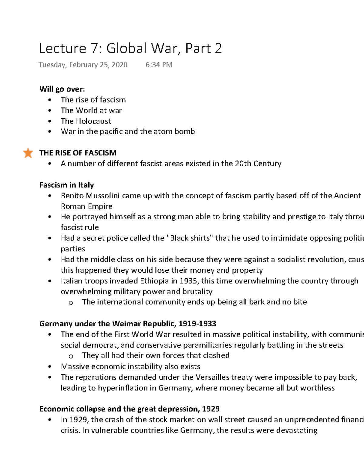 Lecture 7 Global War, Part 2 - Warning: TT: undefined function: 32 Will ...