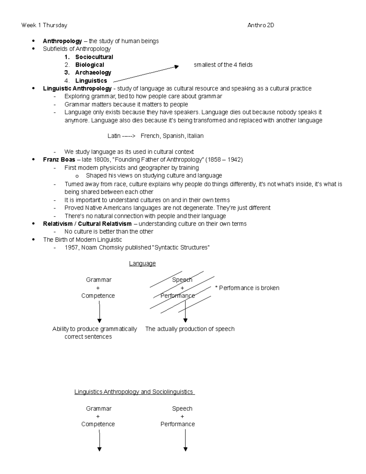 Anthro 2D - LEcture - Week 1 Thursday Anthro 2D Anthropology the study ...