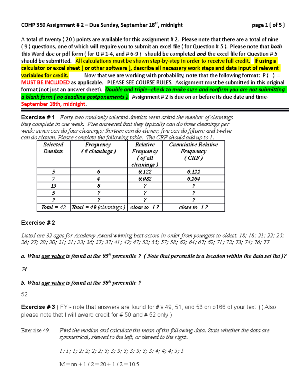 COHP 350 Assignment 2-due 09182022 - COHP 350 Assignment # 2 – Due ...