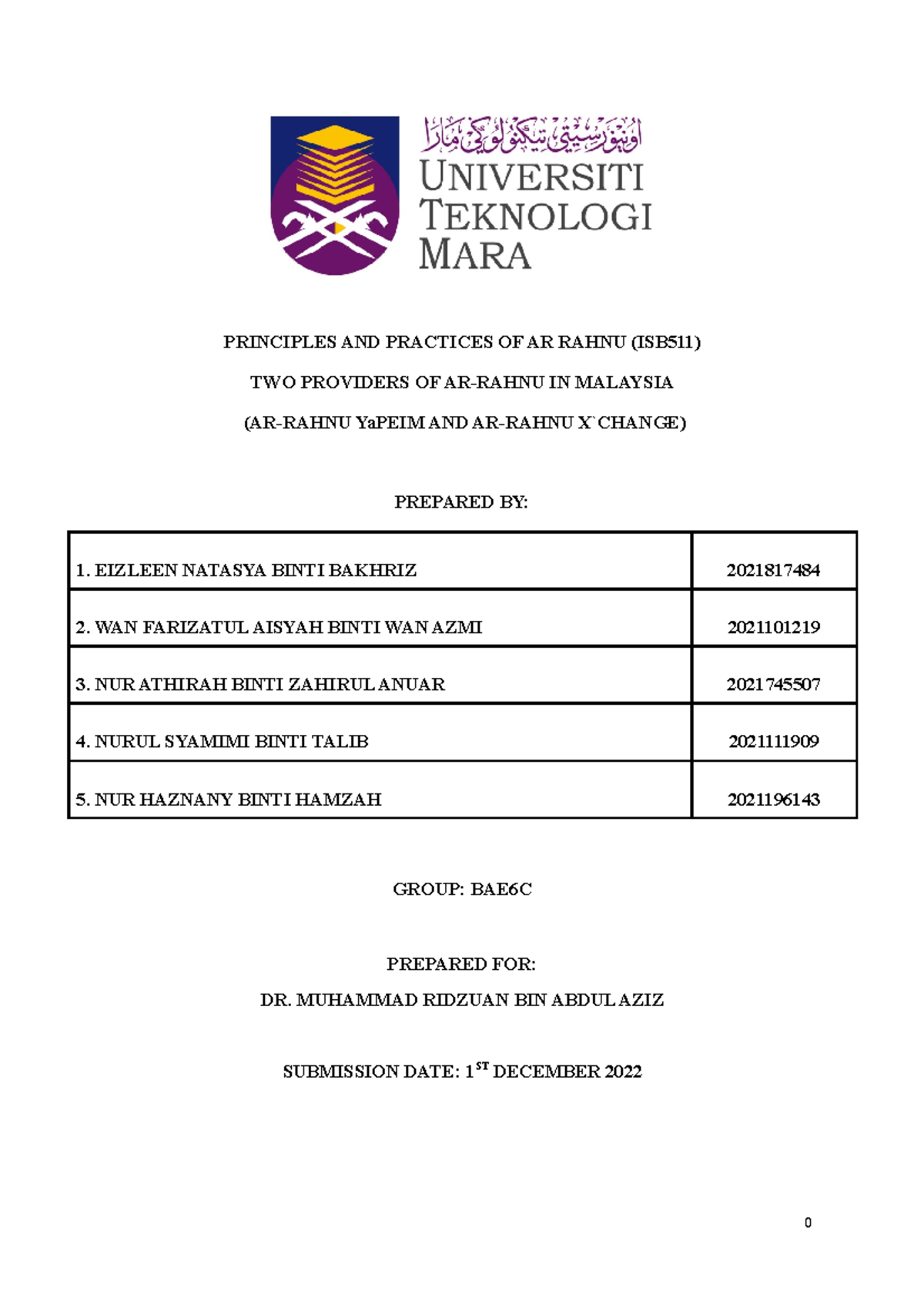 ISB - group assignment of ar rahnu - PRINCIPLES AND PRACTICES OF AR ...