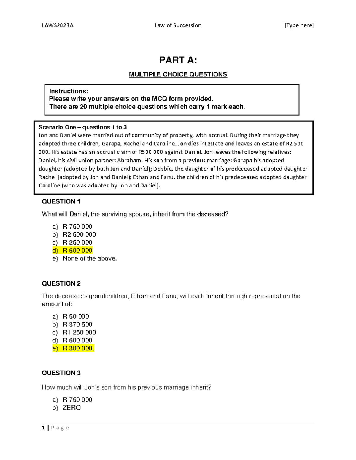 Exam Example 2021 - PART A: MULTIPLE CHOICE QUESTIONS QUESTION 1 What ...