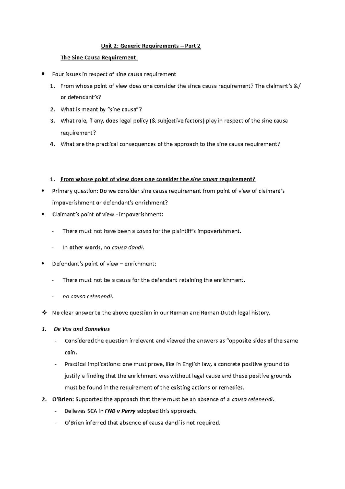 Unit 2 Part B Summary - Unit 2: Generic Requirements – Part 2 The Sine Causa Requirement Four ...