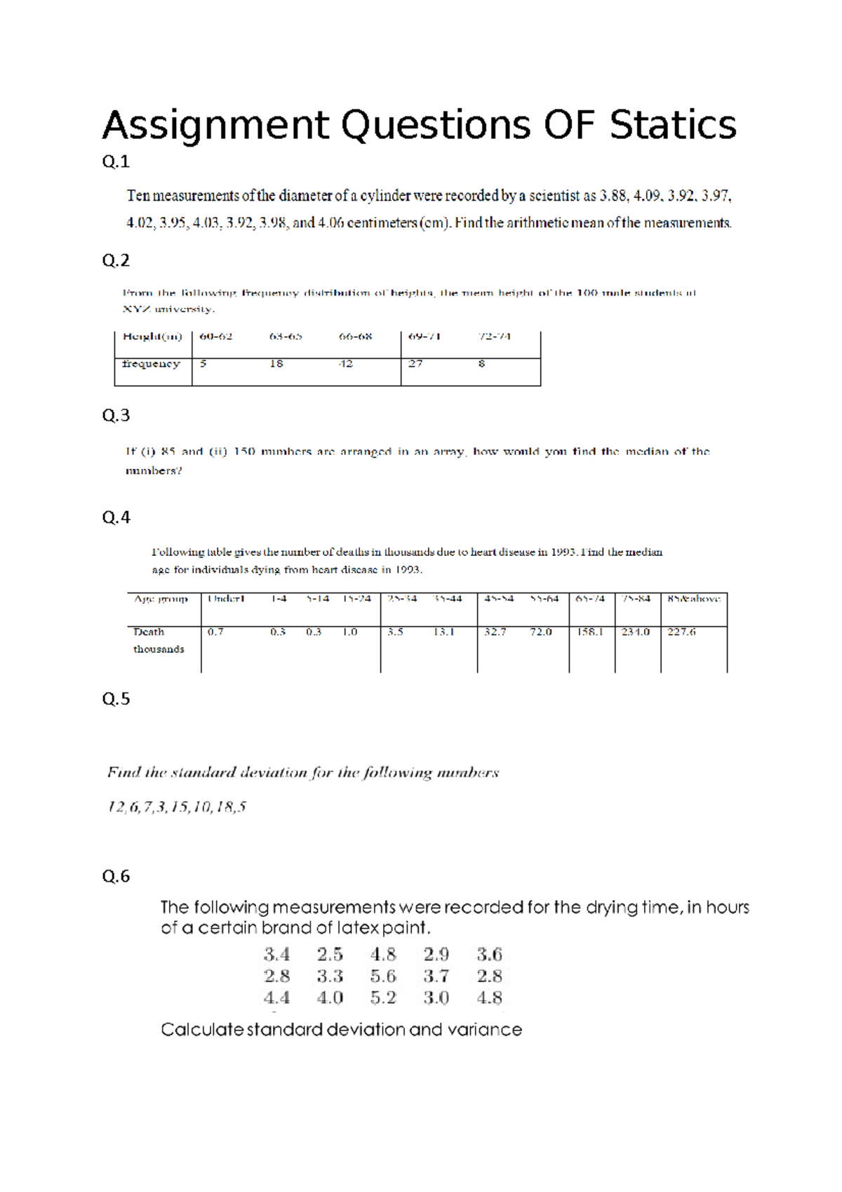 Assignment Questions Of Statics Assignment Questions Of Statics Q Q Q