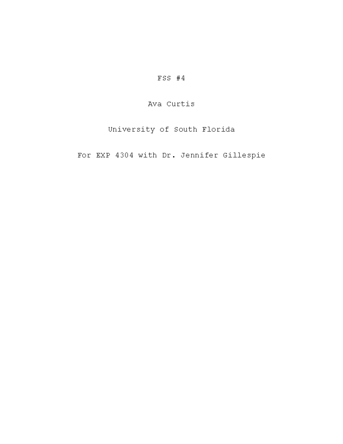 FSS4 - Further study summary - FSS Ava Curtis University of South ...