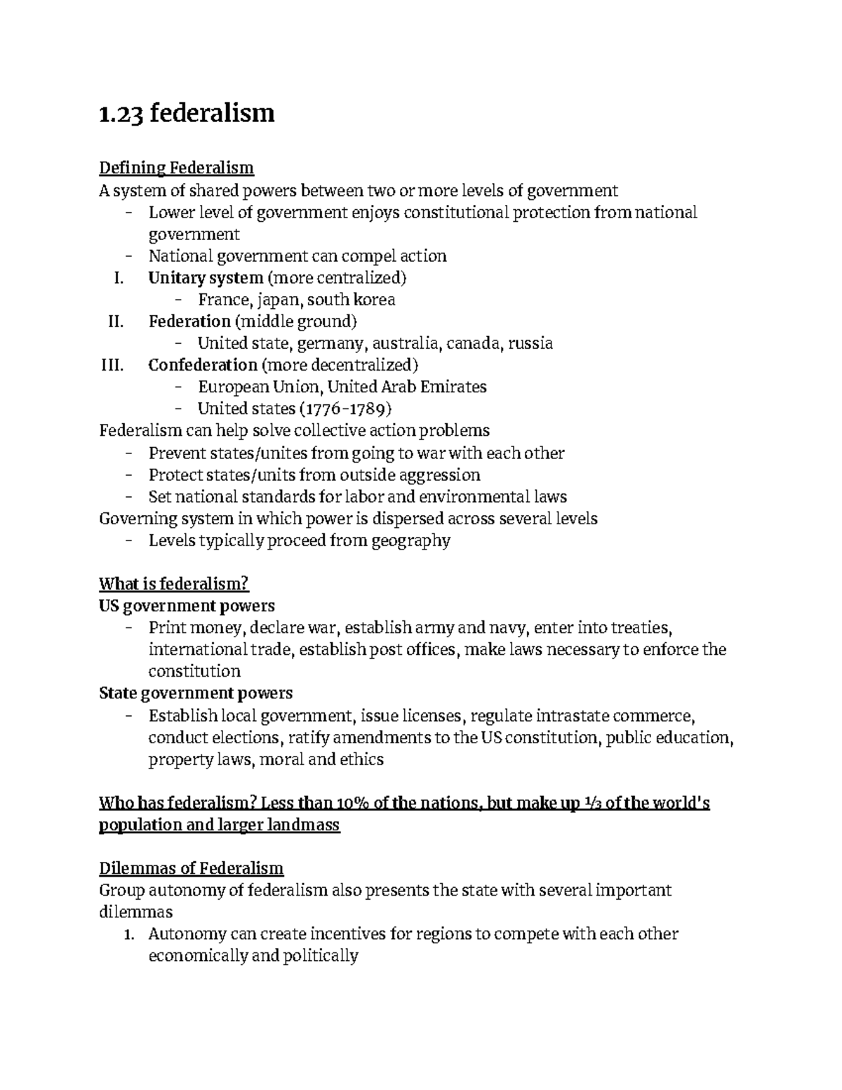 Government 1.23 + 1.25 - 1 federalism Defining Federalism A system of ...