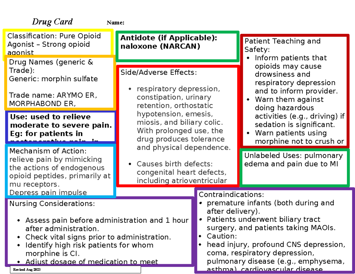 DRUG CARD 1 - pharm drug card - Drug Card Name: Patient Teaching and ...