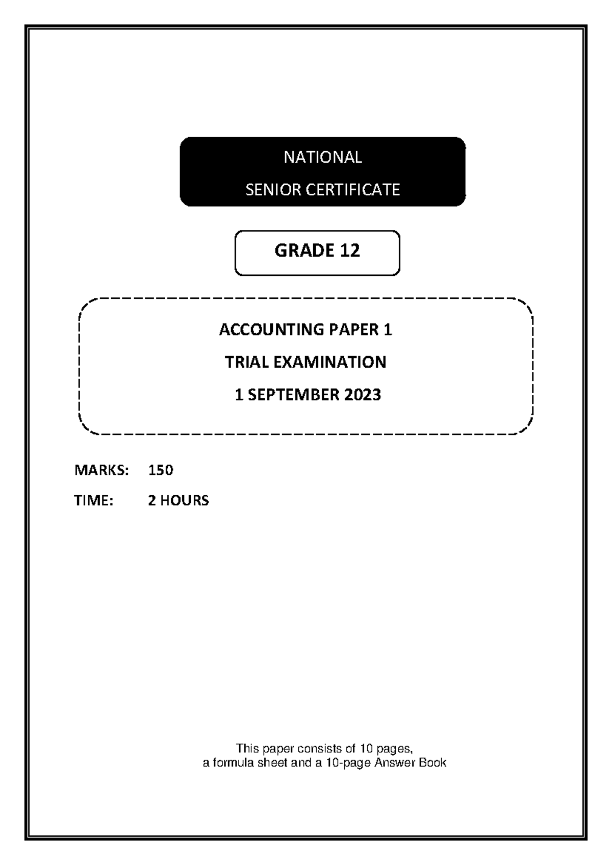 ACC SEPT 2023 P1 Question Paper - MARKS: 150 TIME: 2 HOURS This paper ...