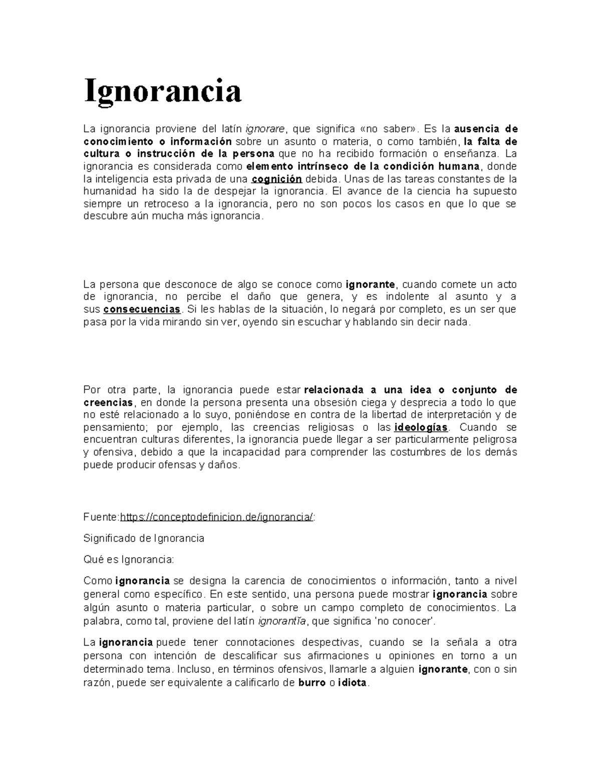 Definición Ignorante - apunte - Ignorancia La ignorancia proviene del ...