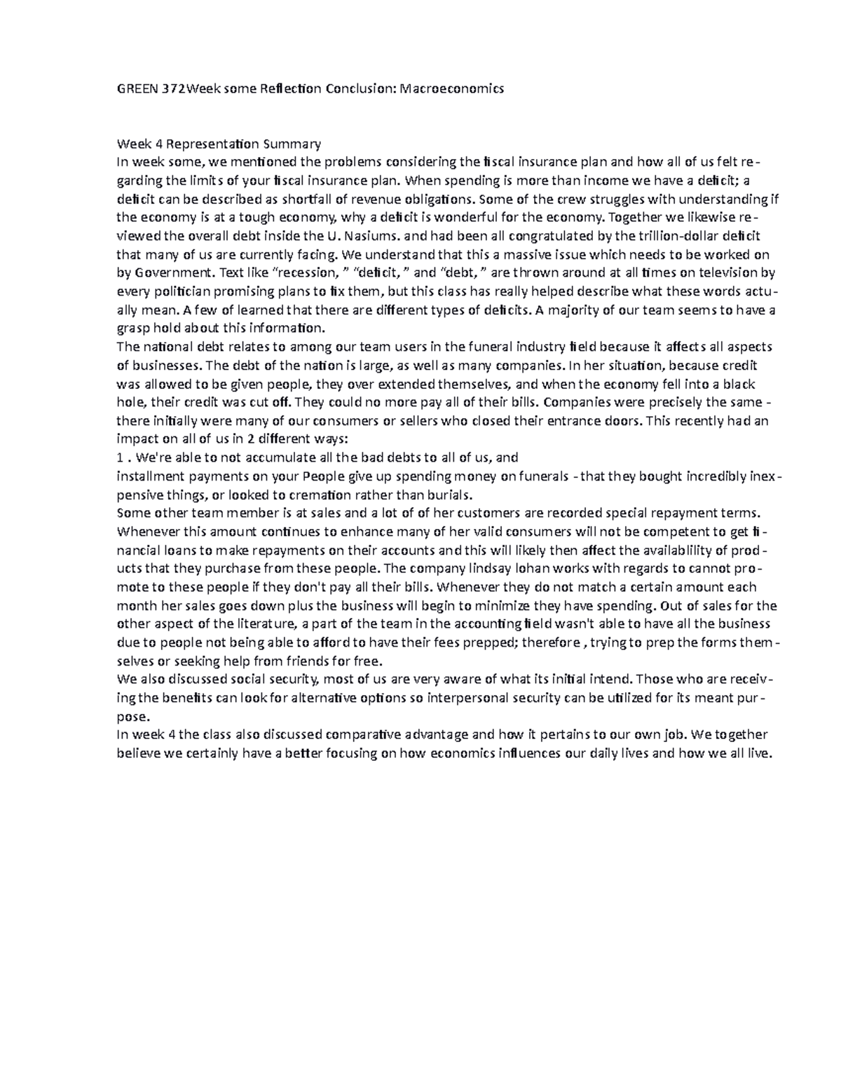 ECO 561 Week 4 Reflection Summary 1 - GREEN 372Week some Reflection ...