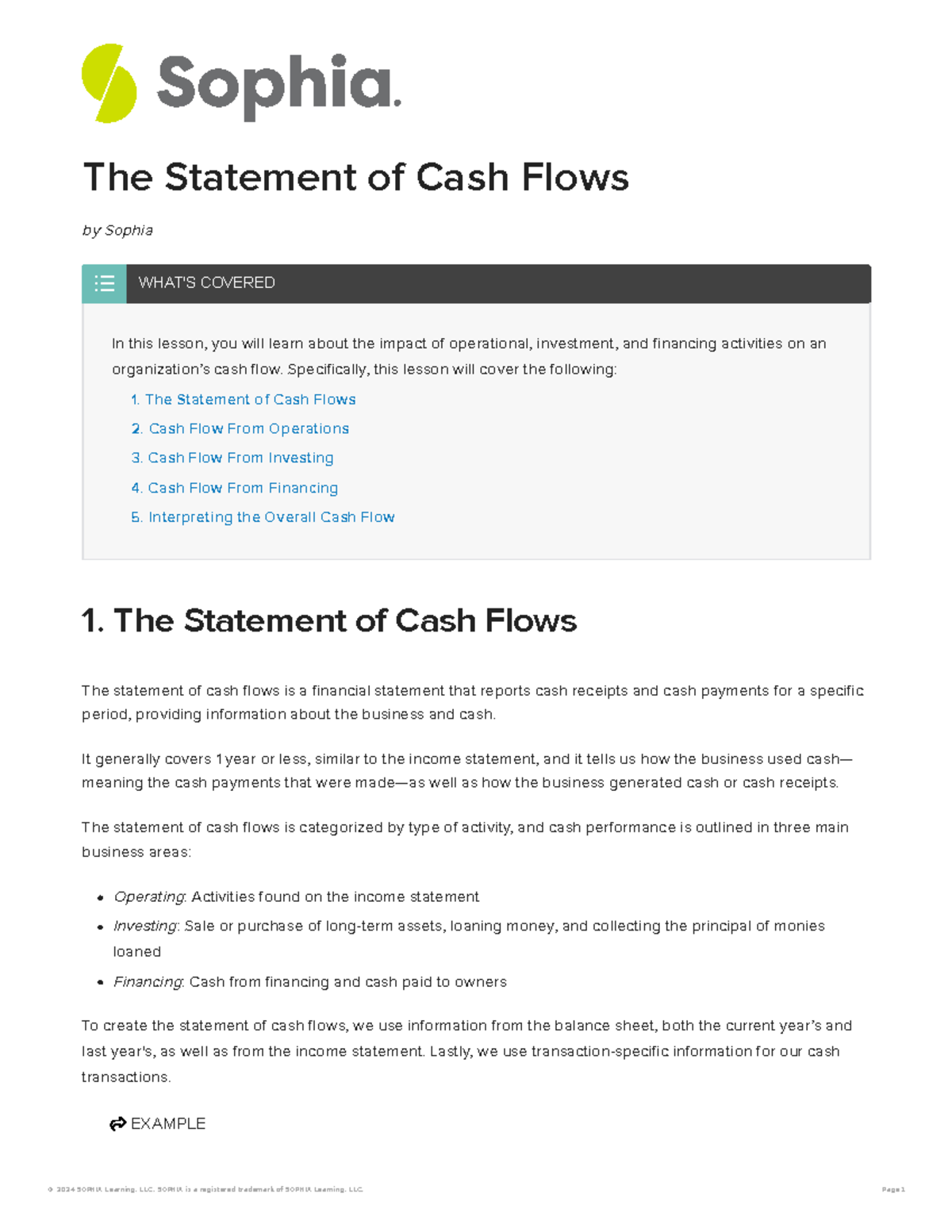 The statement of cash flows - The Statement of Cash Flows by Sophia In ...