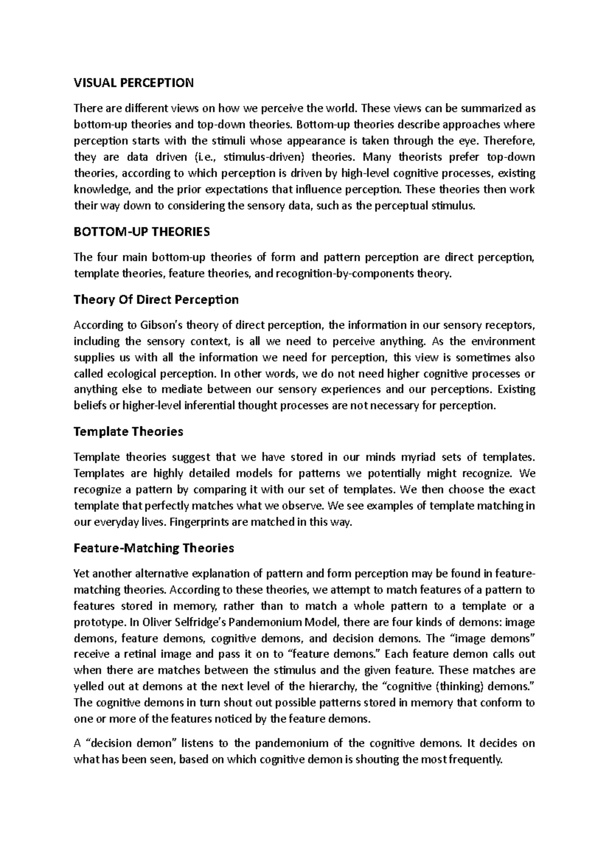Visual Perception - VISUAL PERCEPTION There are different views on how ...